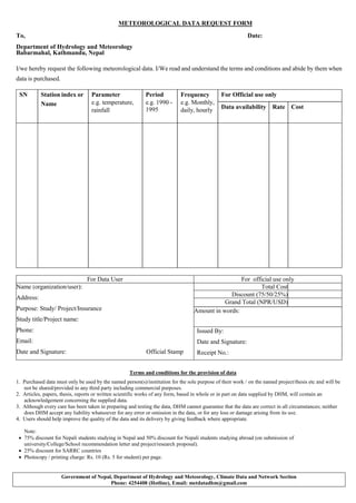 MEteorological data request form prepared by DHM Nepal | PDF