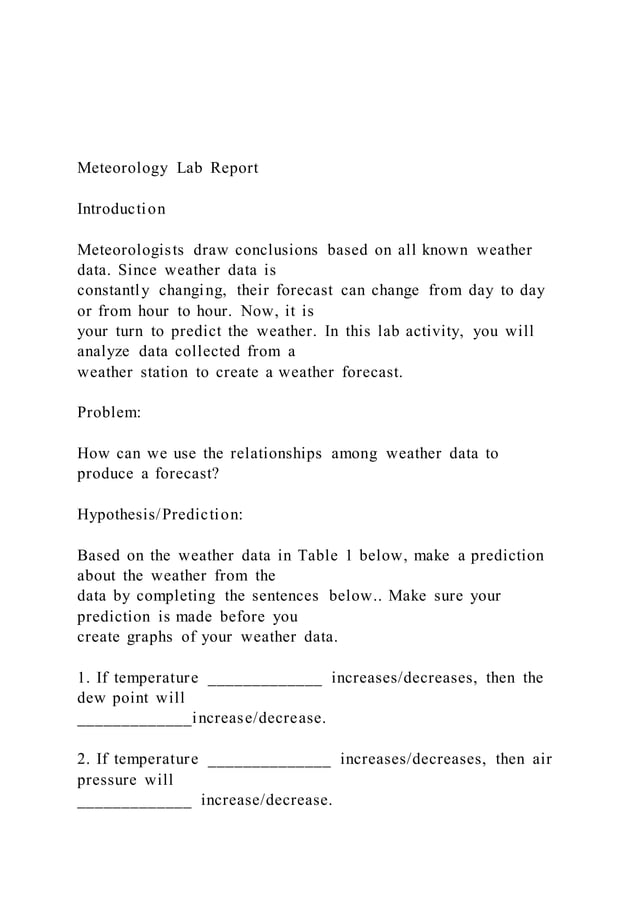Meteorology Lab ReportIntroductionMeteorologists draw | PDF