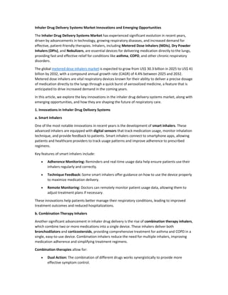Inhaler Drug Delivery Systems Market Innovations and Emerging ...
