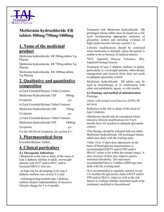 Metformin hydrochloride Tablets Taj Pharma SmPC | PDF