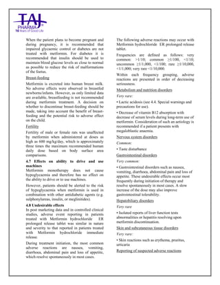 Metformin hydrochloride Tablets Taj Pharma SmPC | PDF