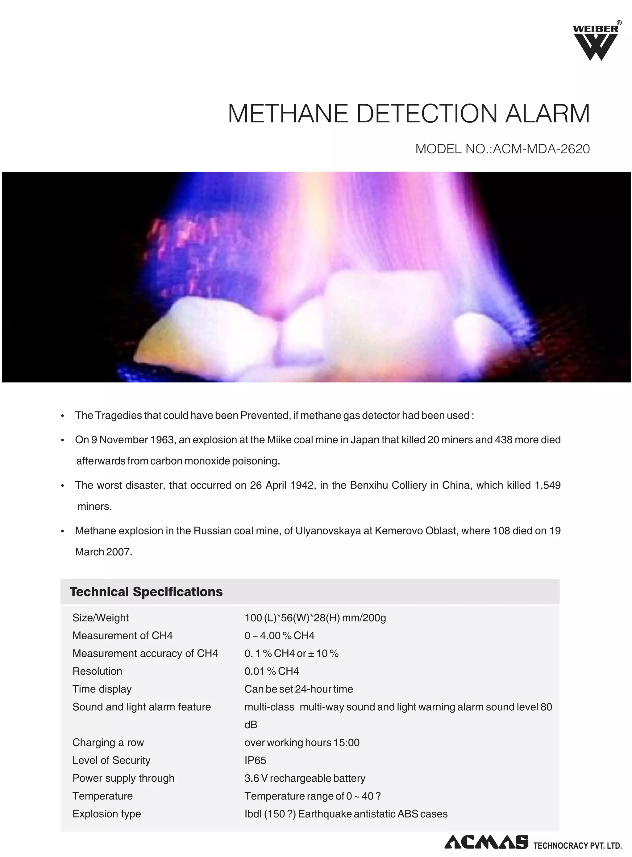 Methane Detection Alarm by ACMAS Technologies Pvt Ltd. | PDF