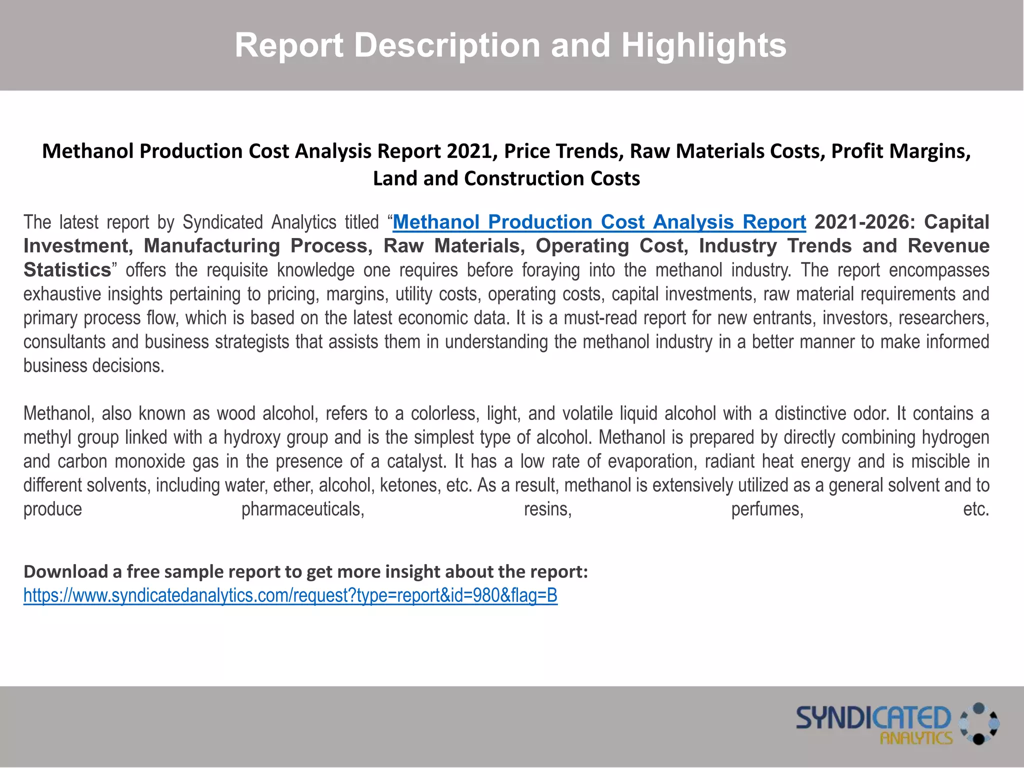 Methanol Production Cost Analysis Report 2021-2026 PPT | Syndicated ...