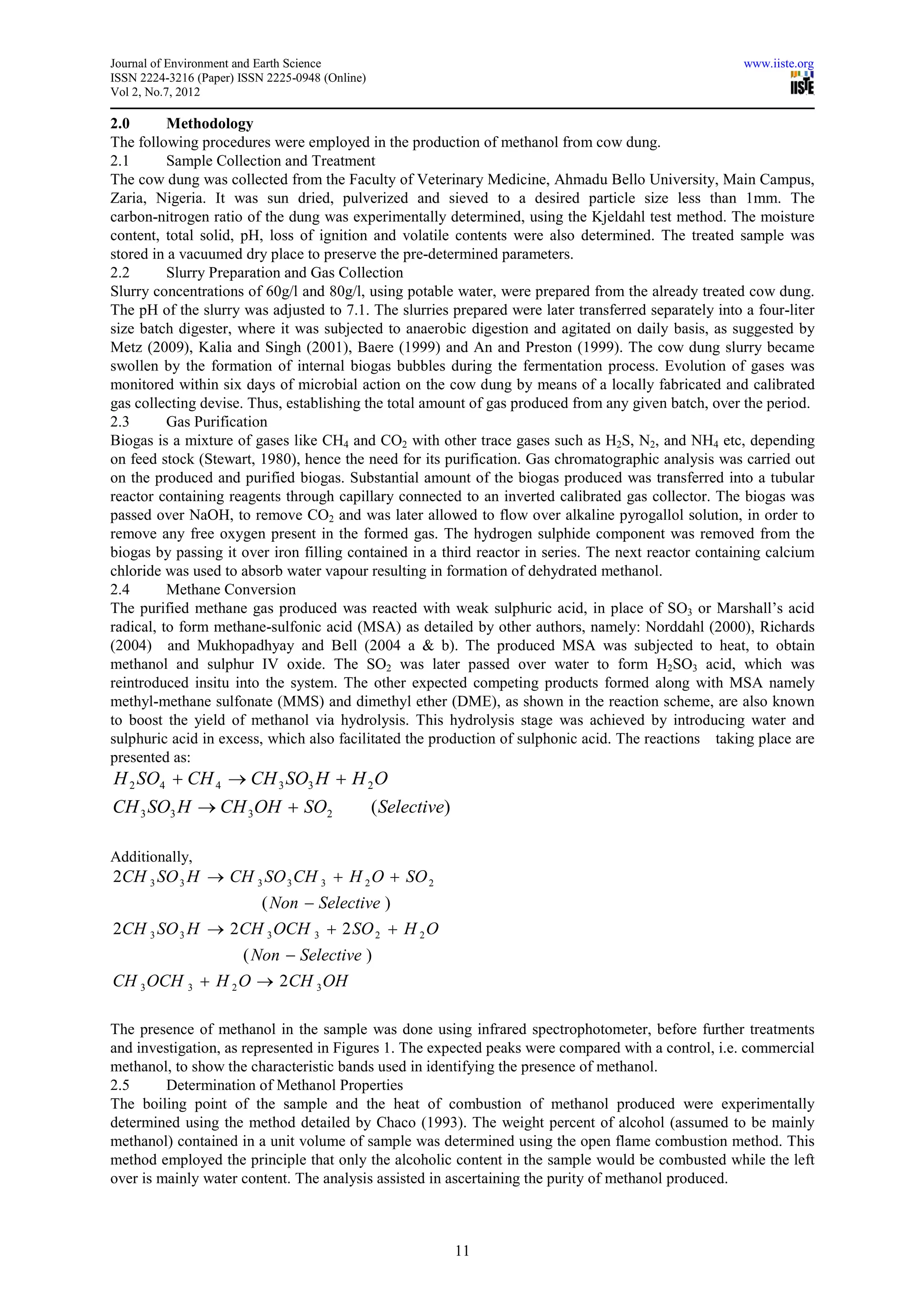 Methanol production from cow dung | PDF
