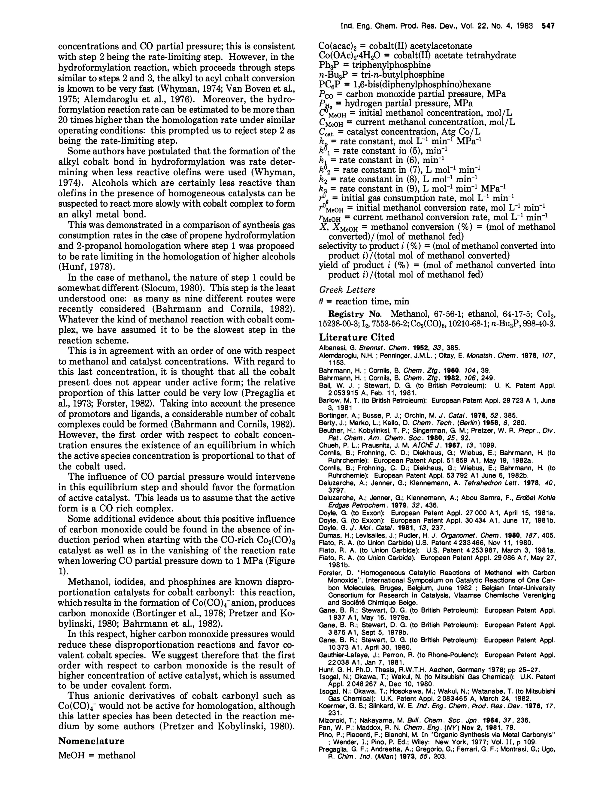 Methanol to Ethanol by Homologation - Kinetic Study | PDF