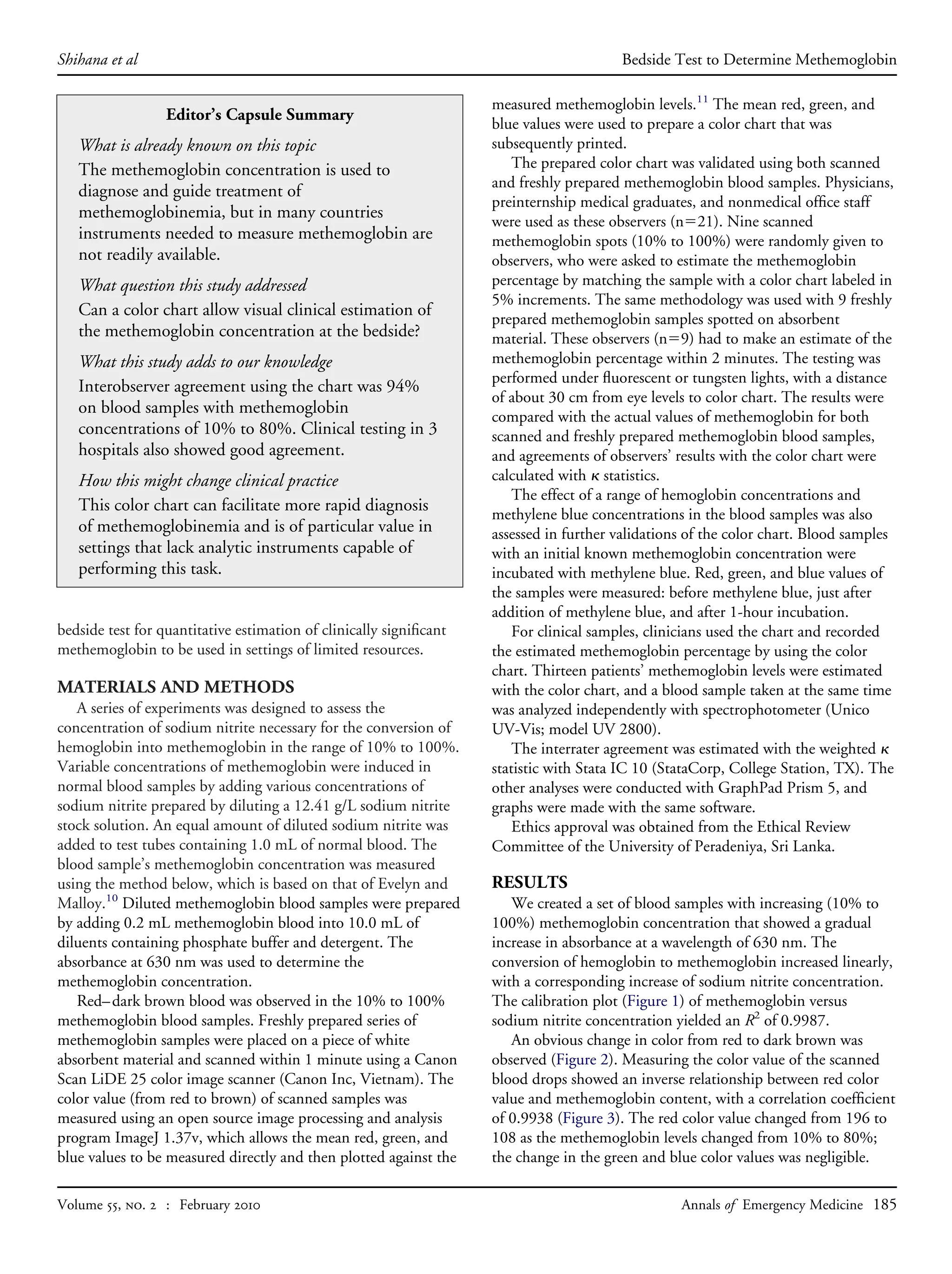 A Simple Quantitative Bedside Test to Determine Methemoglobin | PDF