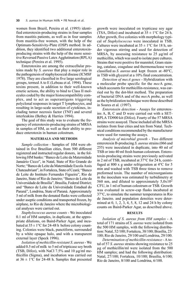 Methicillin Resistant Staphylococcus Aureus In Human Milk | PDF