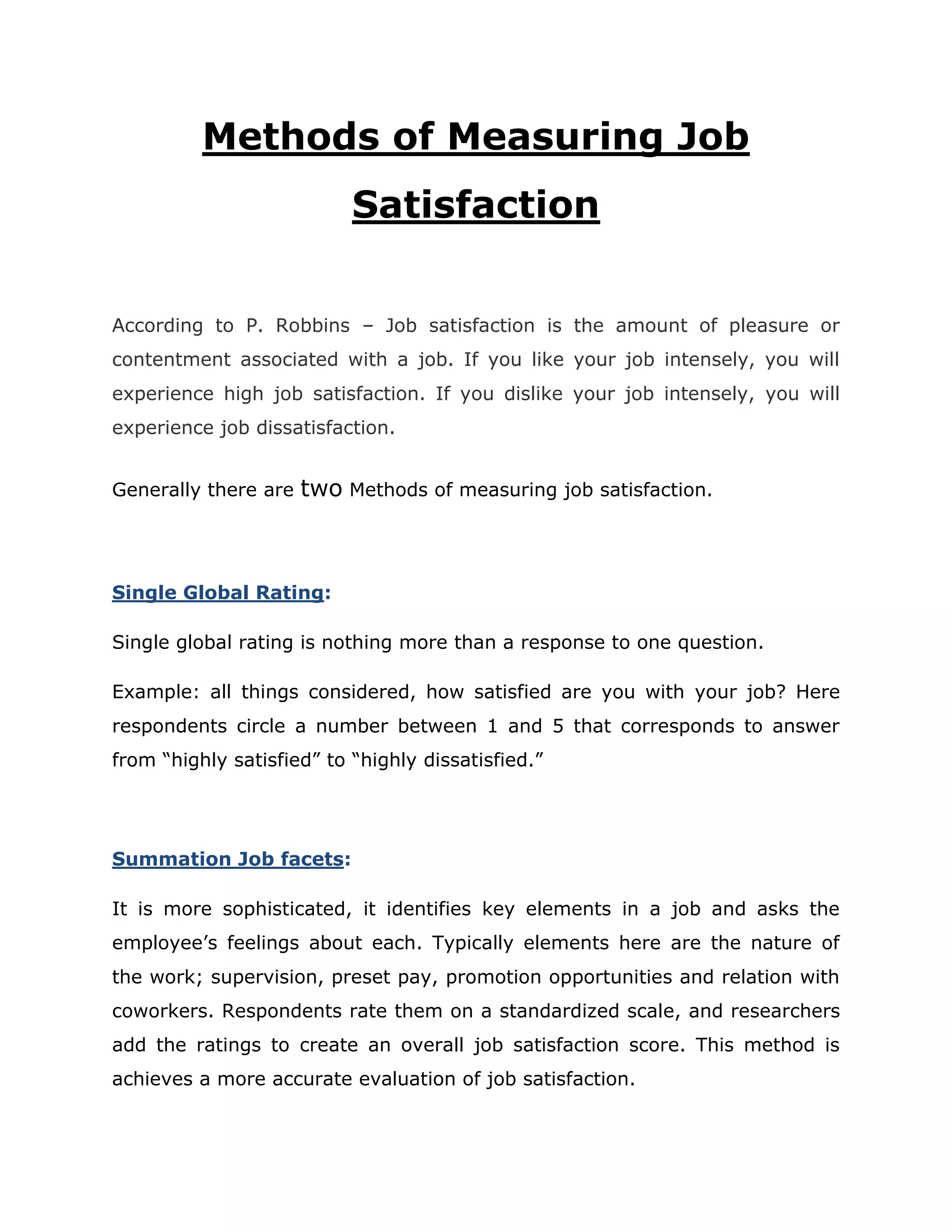 Method of measuring Job satisfaction | DOCX