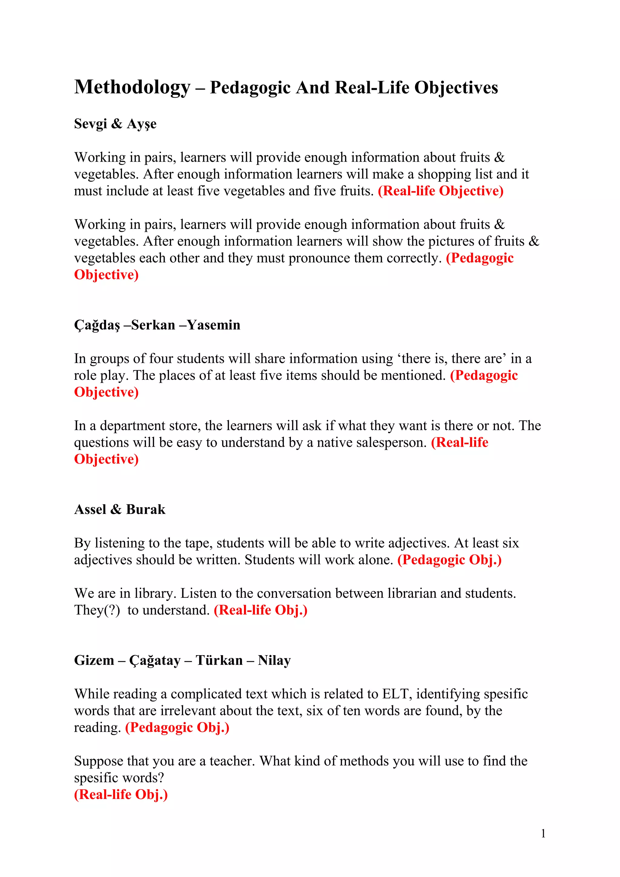 Real-life And Pedagogic Objectives | PDF