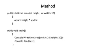 Method C# - Lec8 (Workshop on C# Programming: Learn to Build) | PPT | Free Download