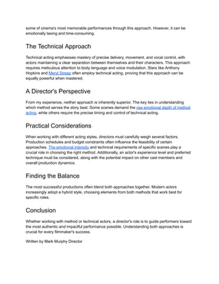 Method Acting vs. Technical Acting - A Director's Guide | PDF