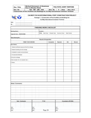 Method aluminum door & window | PDF
