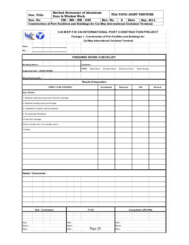 Door Controls Estimating Sheet