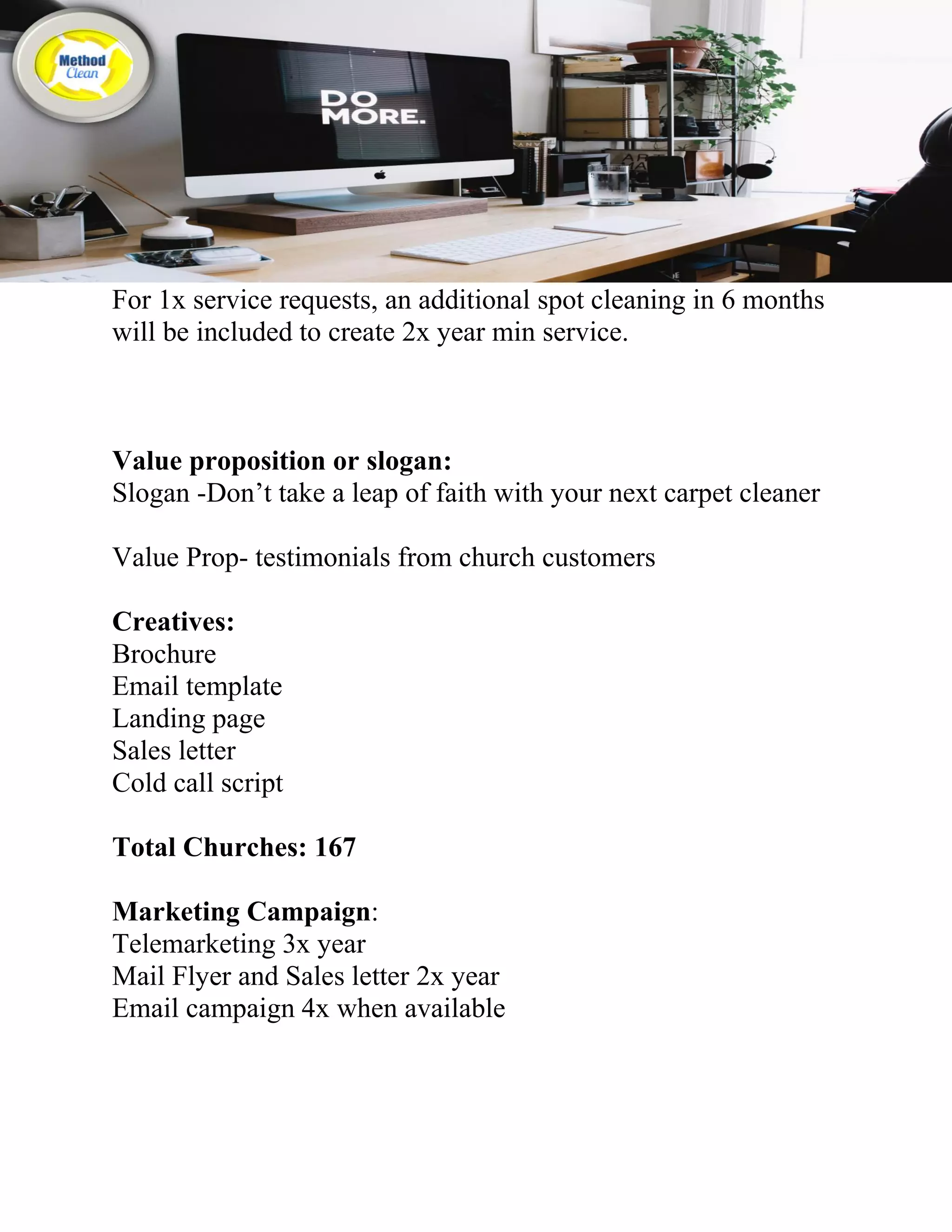 Sample Carpet Cleaning Marketing Plan Targeting Churches | PDF