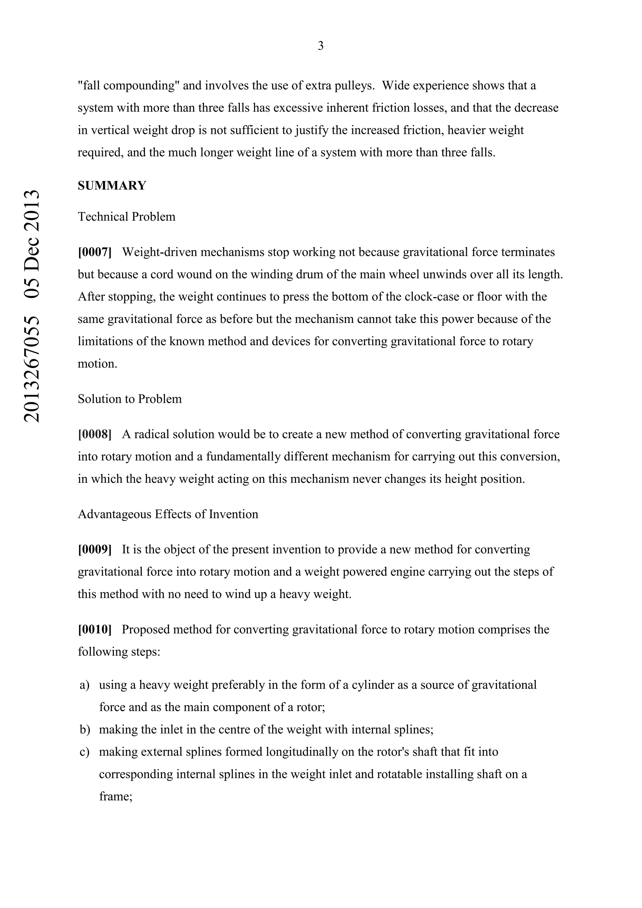 Method for converting gravitational force into rotary motion and ...