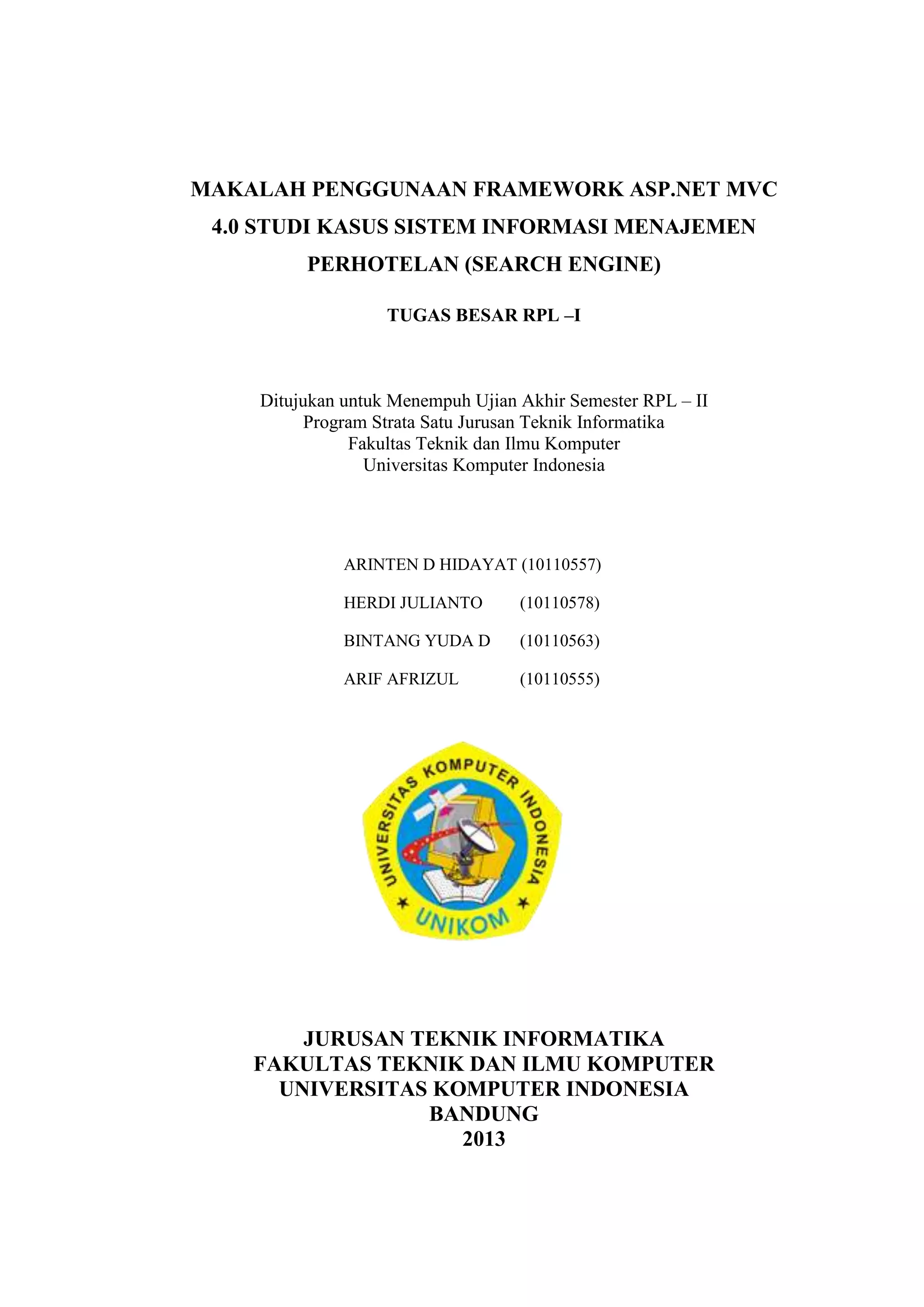 MAKALAH HOTEL BOOKING BERBASIS ASP .NET 4.0 | DOCX