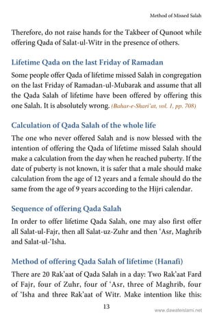Islamic Book in English: Method of missed salah (hanafi) | PDF