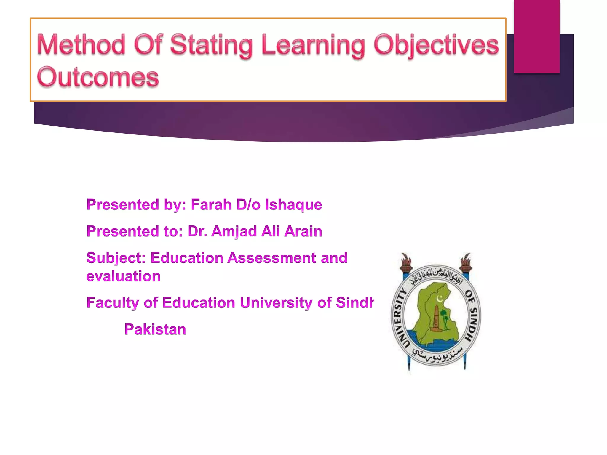 Method of stating learning objectives outcomes | PPT