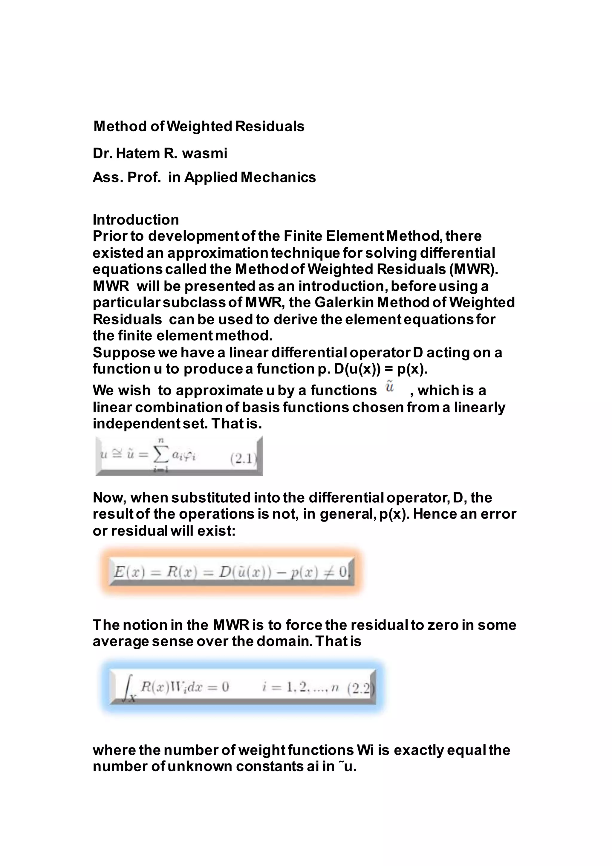 Method of weighted residuals | DOCX