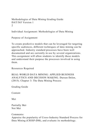 Methodologies of Data Mining Grading GuideDAT565 Version 12.docx