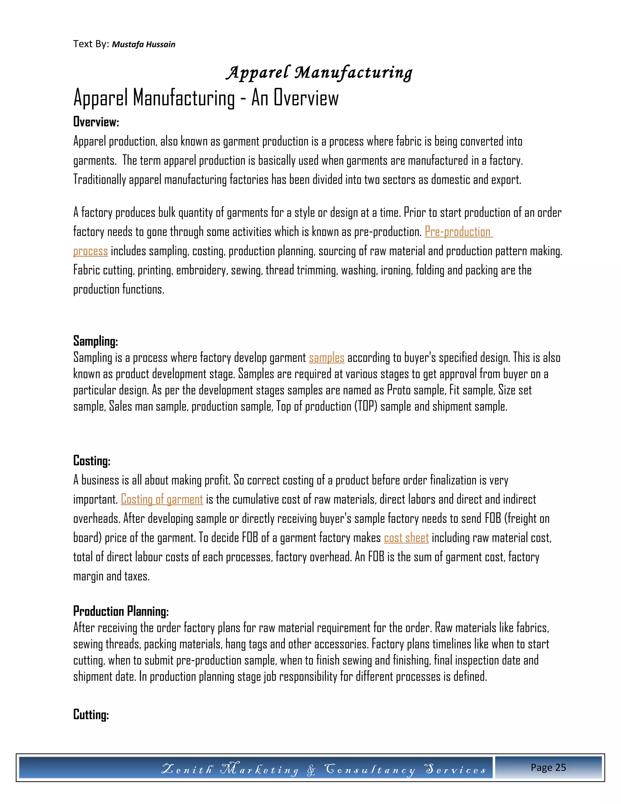 Apparel Manufacturing Methodology | DOC