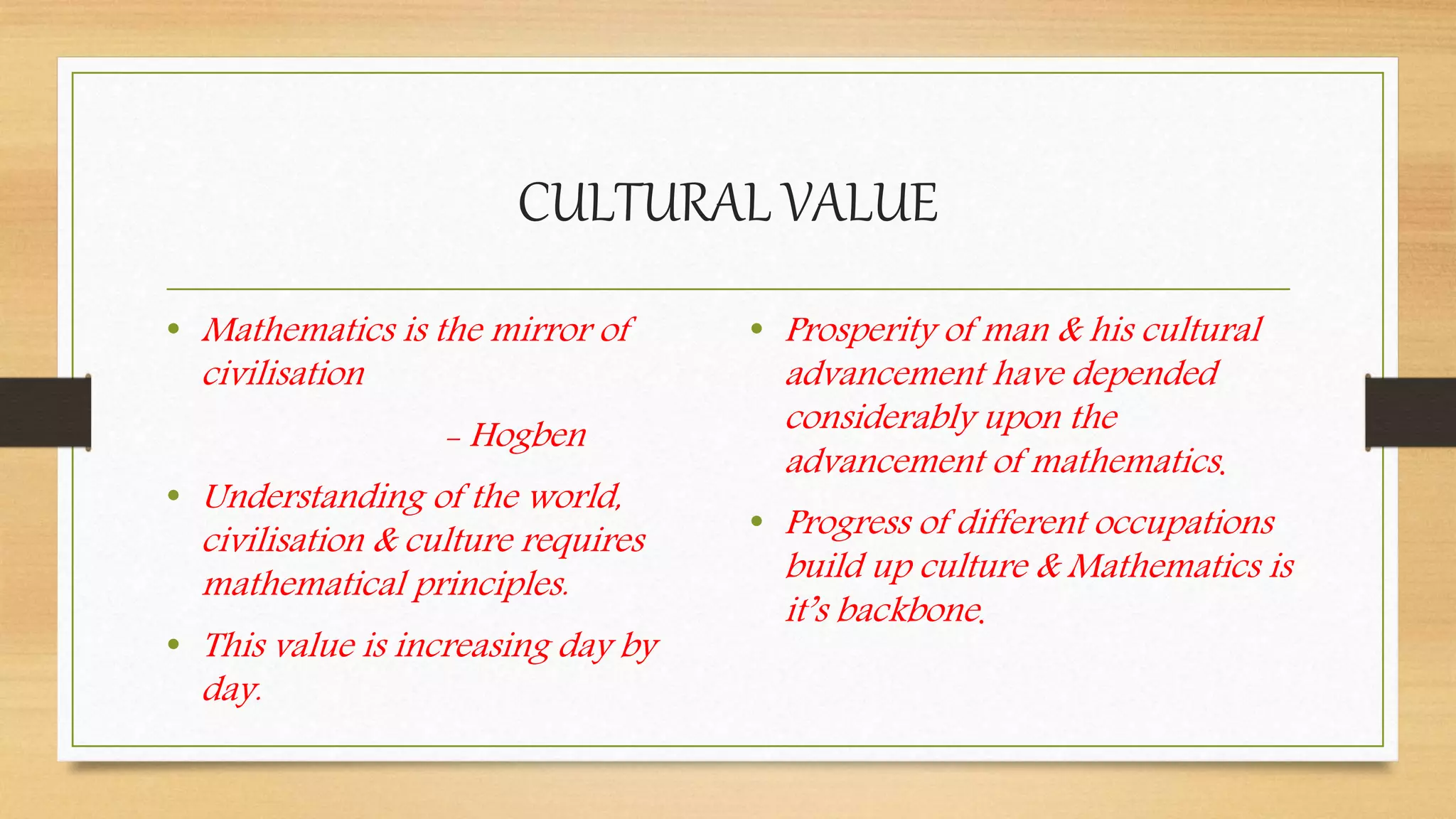 Values of Mathematics | PPTX