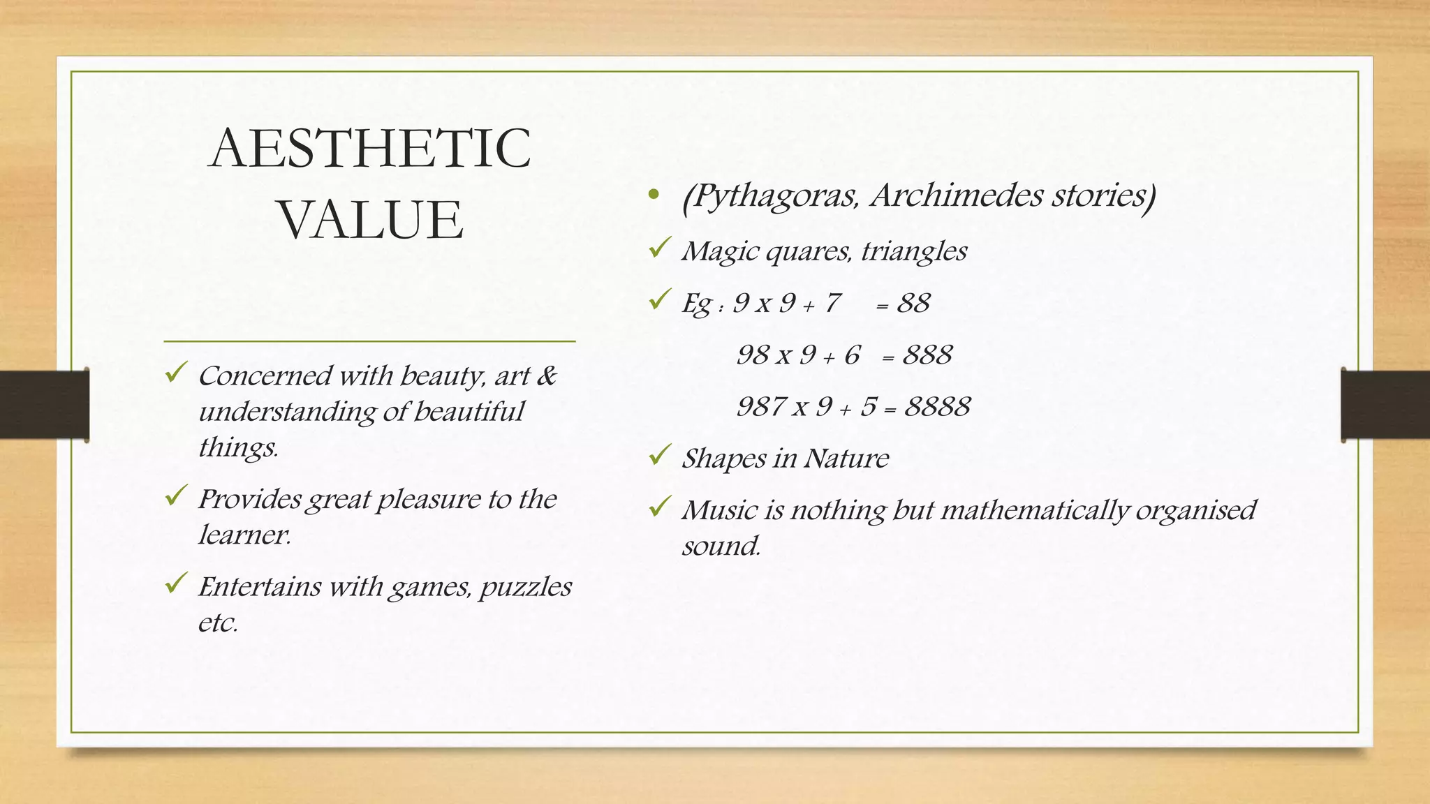 Values of Mathematics | PPTX