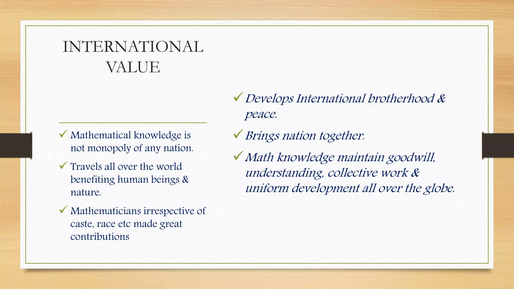 Values of Mathematics | PPTX