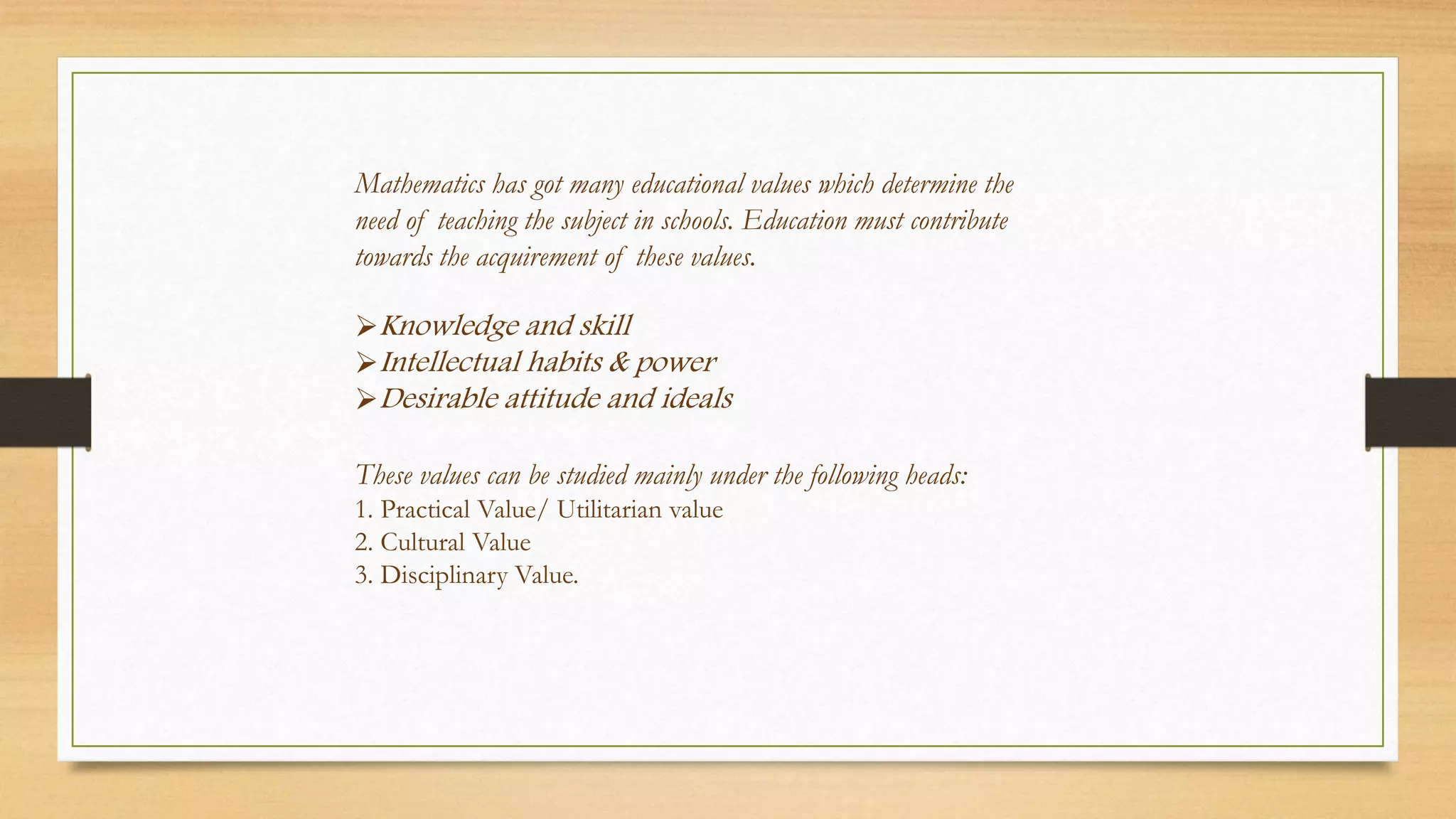 Values of Mathematics | PPTX