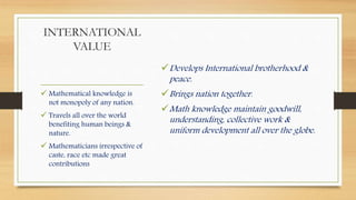 Values of Mathematics | PPTX