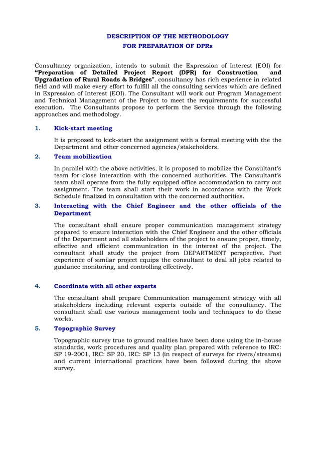 Methodology for DPR & PMC Road works.pdf | Civil Engineering Industry | Industries