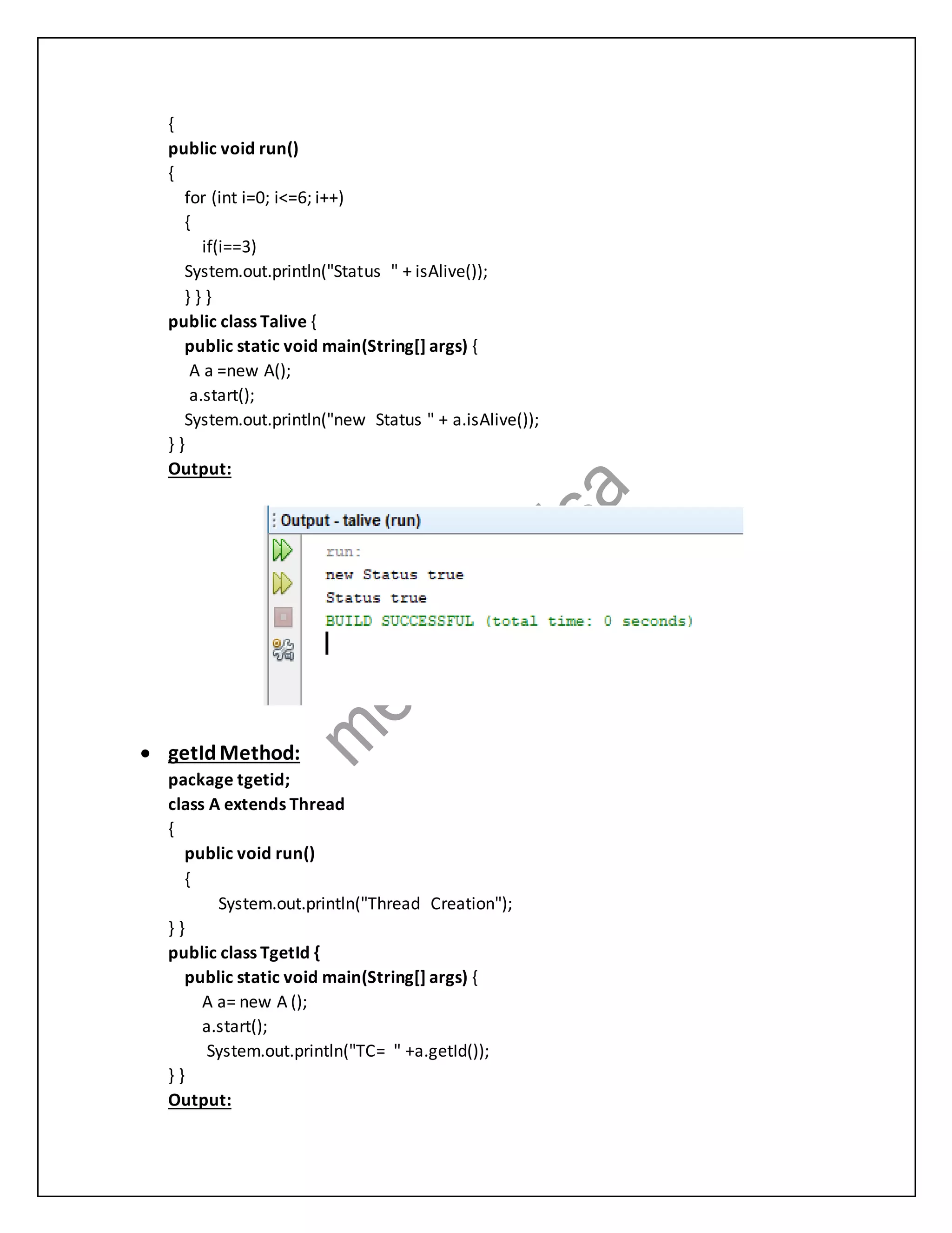 Methods Of Thread Class | DOCX