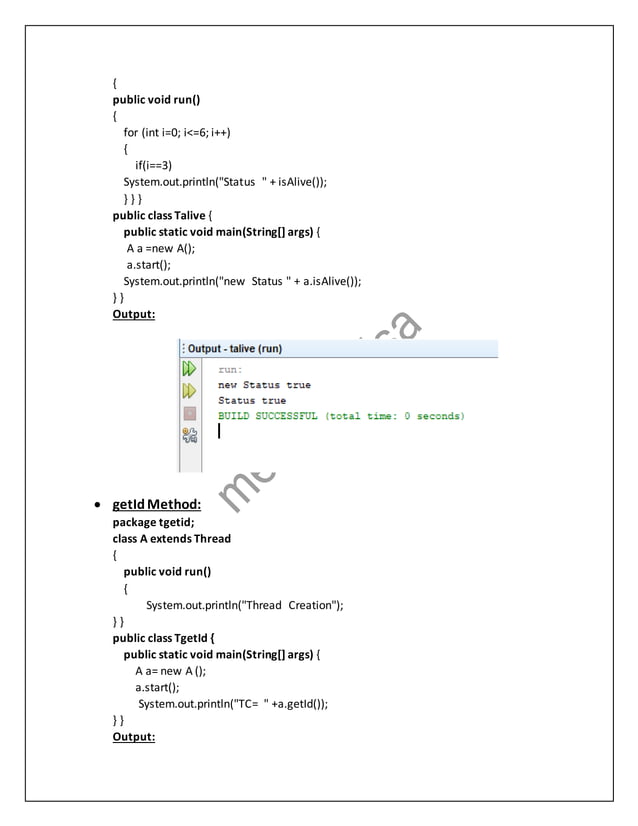 Methods Of Thread Class | DOCX | Computing | Technology & Computing