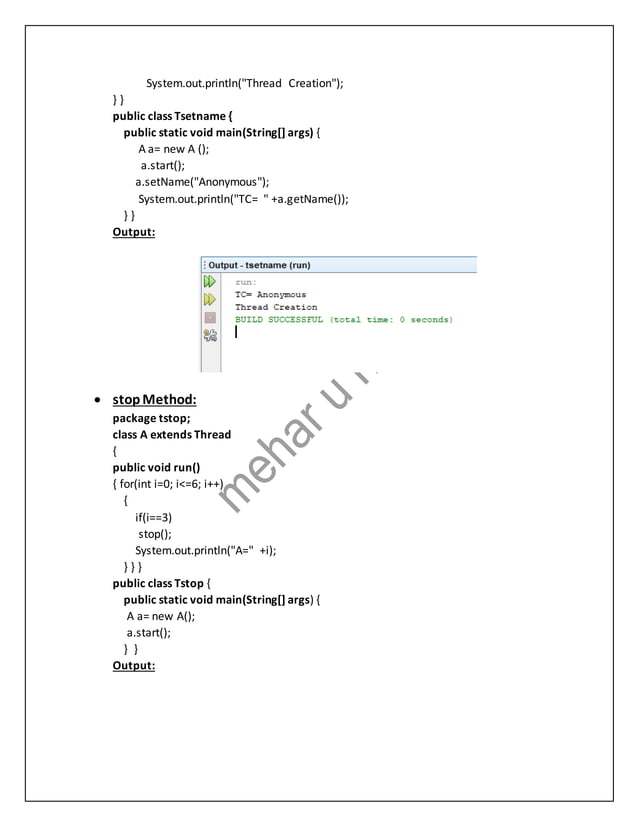 Methods Of Thread Class | DOCX | Computing | Technology & Computing