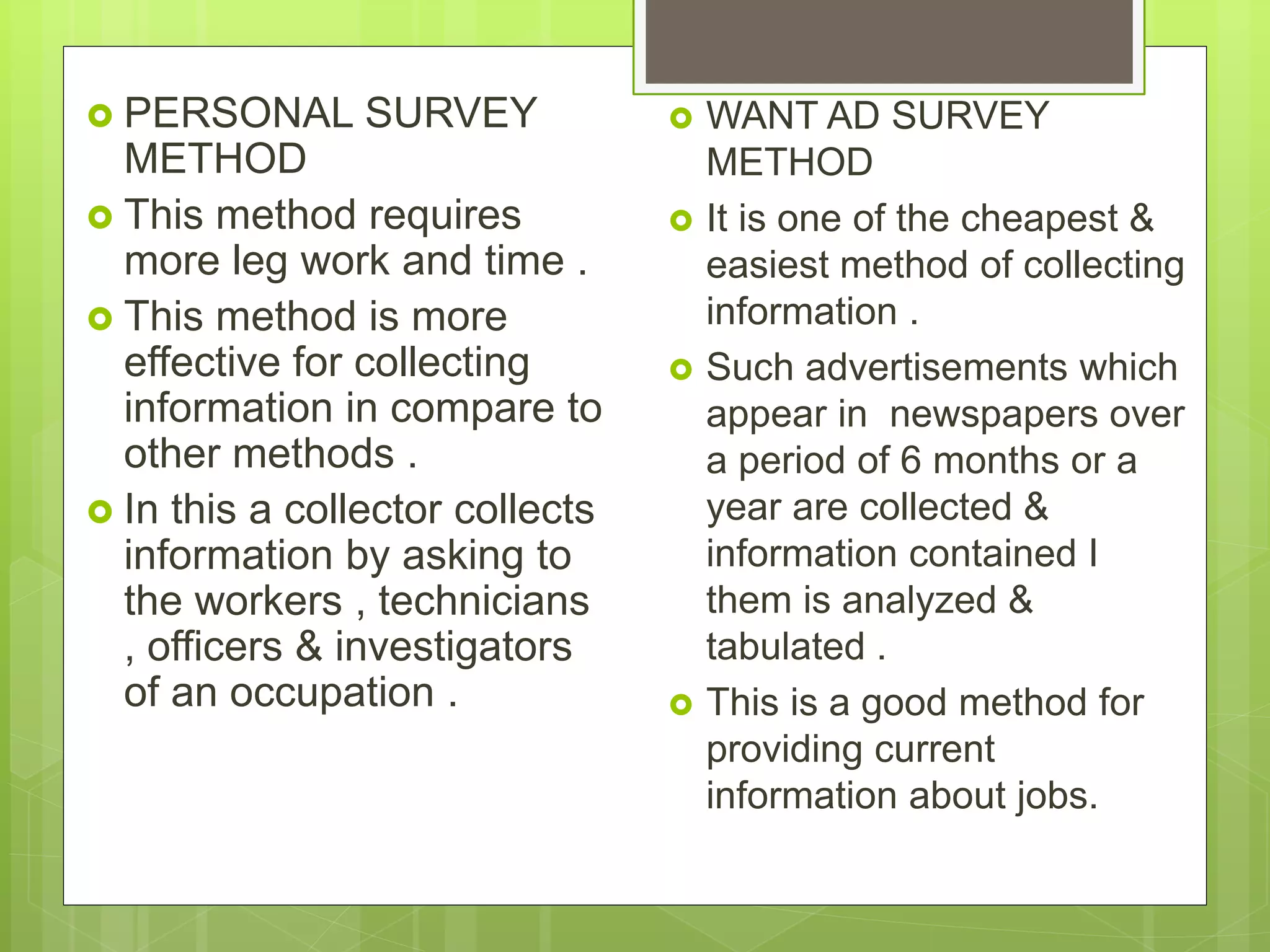 Methods of collecting and presenting occupational information | PPTX