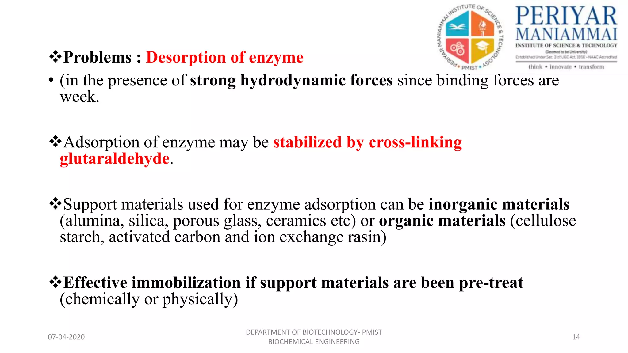 Methods of enzyme immobilization and its effect on mass transfer | PPTX