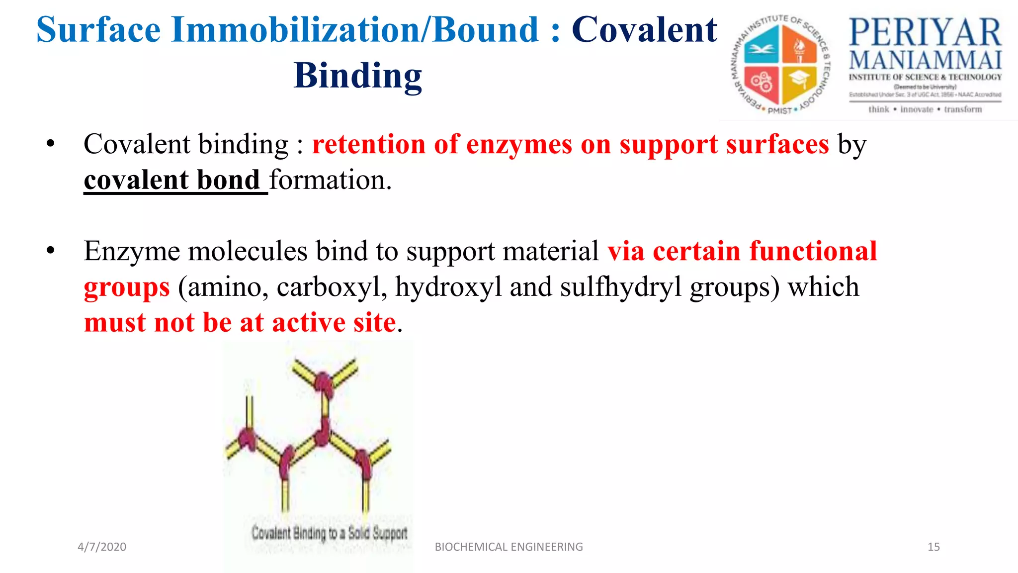 Methods of enzyme immobilization and its effect on mass transfer | PPTX