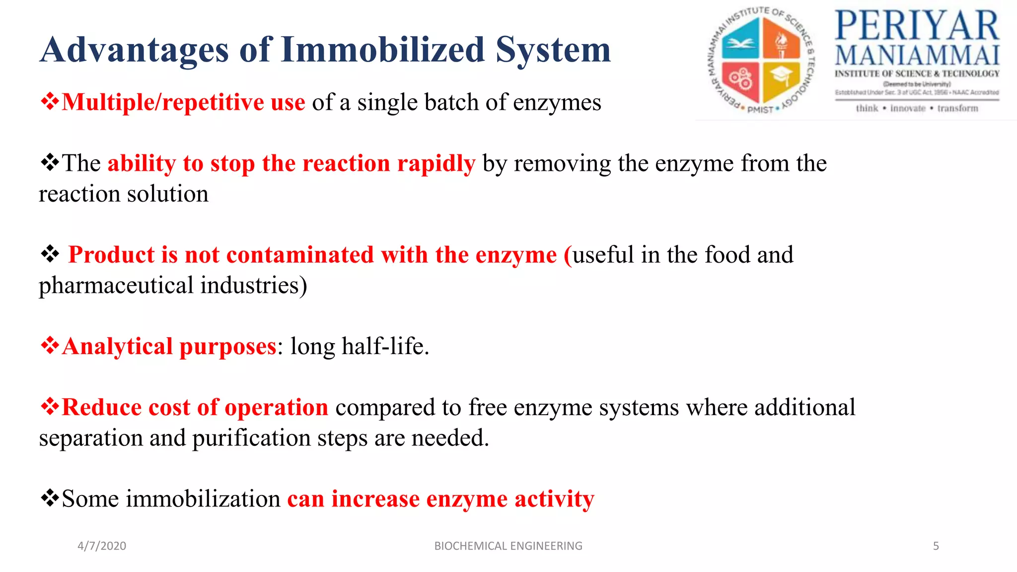 Methods of enzyme immobilization and its effect on mass transfer | PPTX