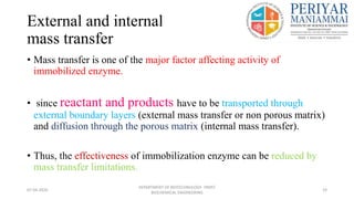 Methods of enzyme immobilization and its effect on mass transfer | PPTX