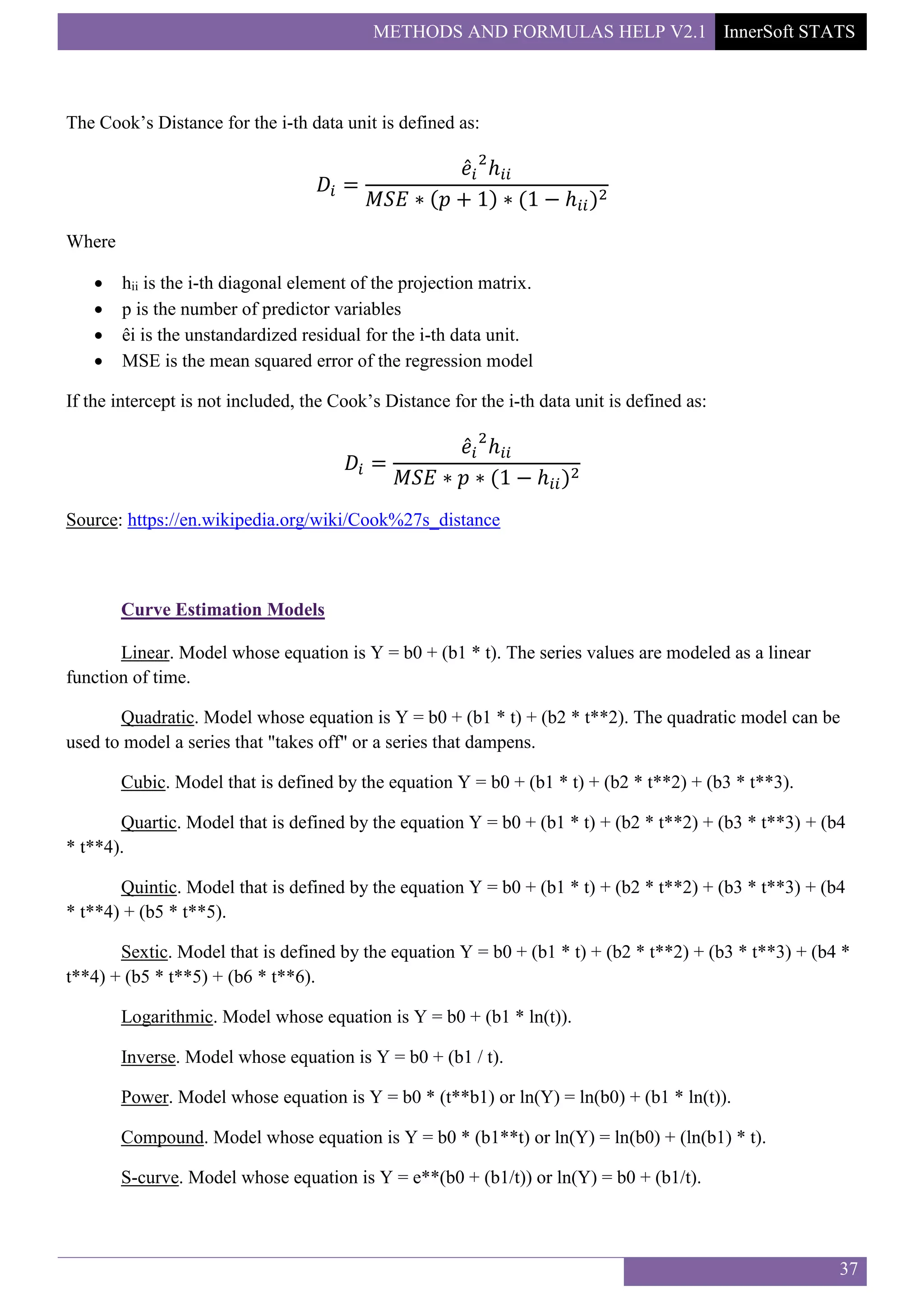 InnerSoft STATS - Methods and formulas help | PDF