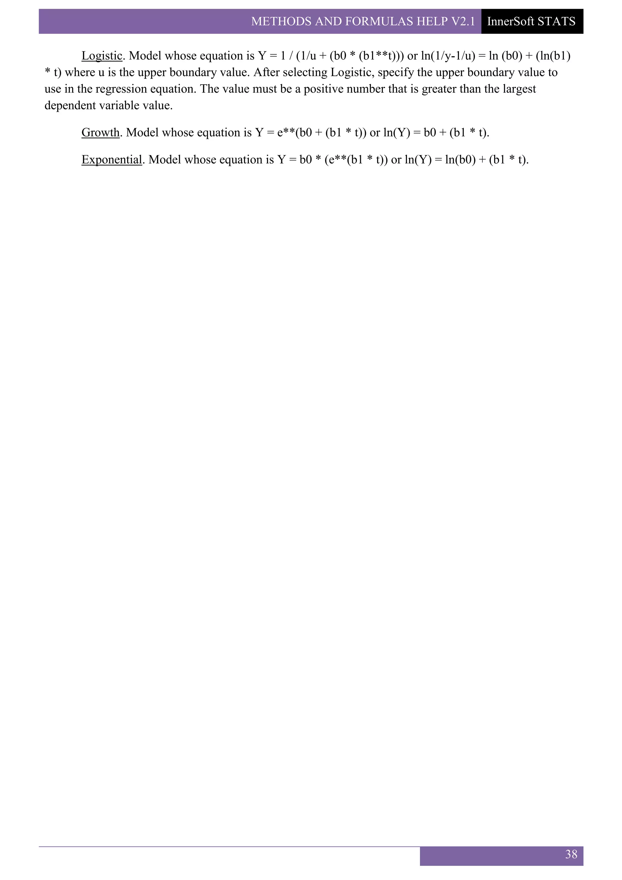 InnerSoft STATS - Methods and formulas help | PDF