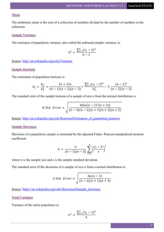 InnerSoft STATS - Methods and formulas help | PDF