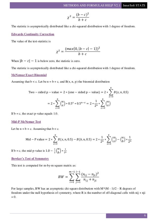 InnerSoft STATS - Methods and formulas help