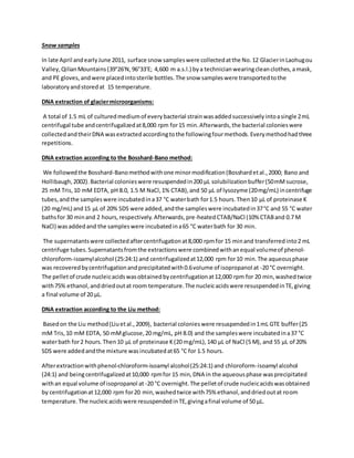 Methods for extraction of microorganism dna from glacier surface snow ...