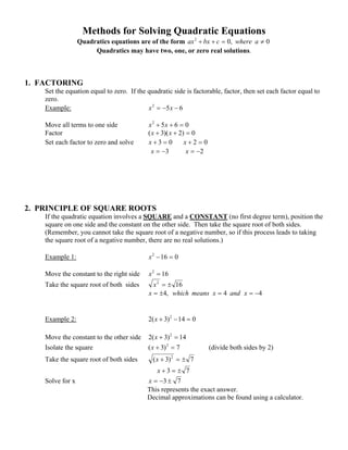 Methods for solving quadratic equations | PDF