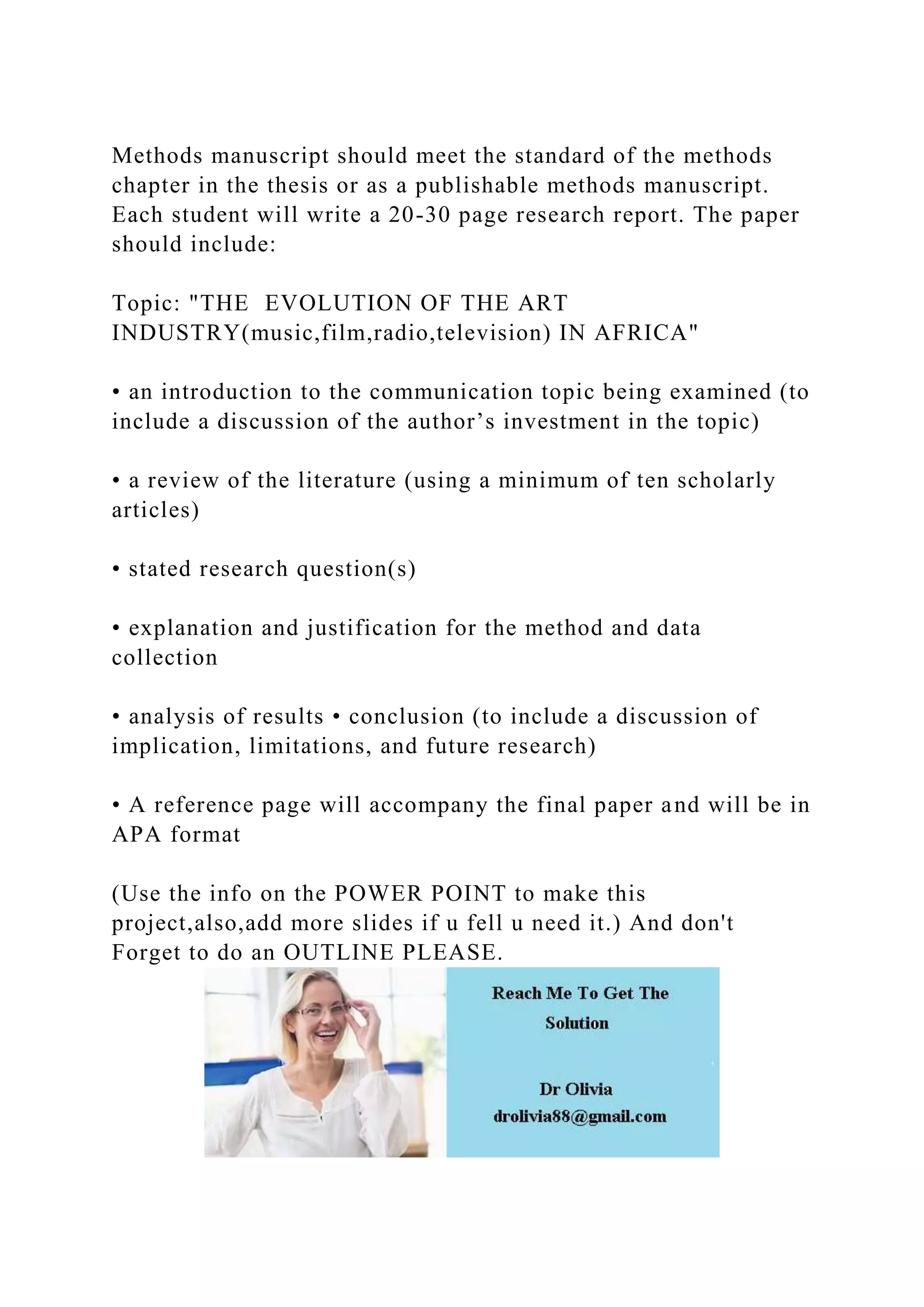 Methods manuscript should meet the standard of the methods chapter i ...