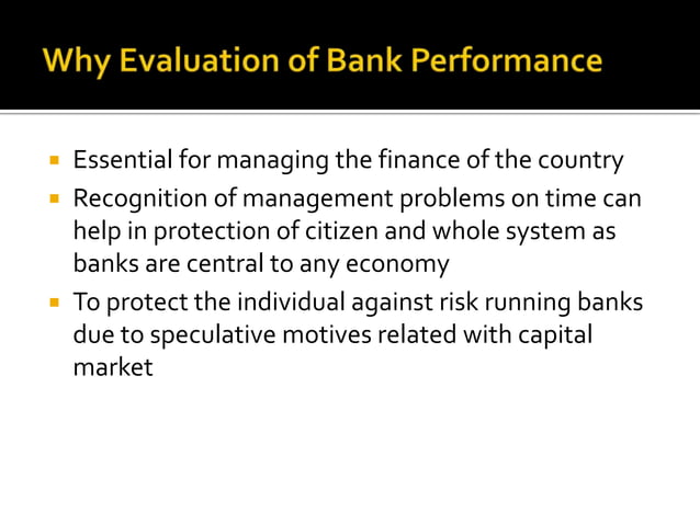 Methods of Bank Performance Evaluation | PPT