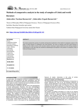 Methods of comparative analysis in the study of samples of Uzbek and world literature | PDF