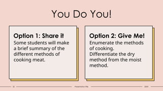 Methods of Cooking Meat - TLE Cookery Lesson | PPTX