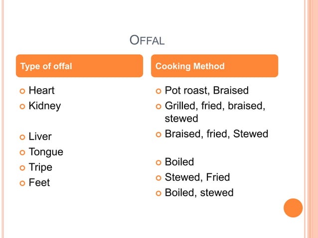 Methods of cooking meat and offal | PPT